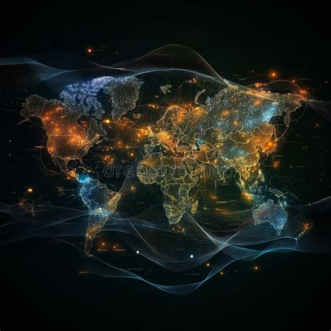 Network With Digital World Map Wireless Connection To Communication In City World Social Media