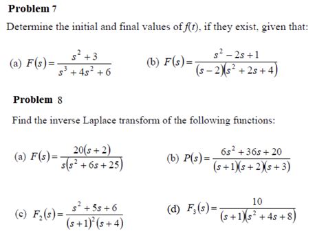 Solved Problem Determine The Initial And Final Values Of Chegg