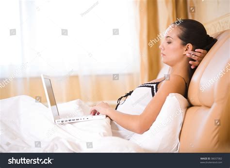 Image Pretty Girl Looking Laptop Monitor Stock Photo Shutterstock