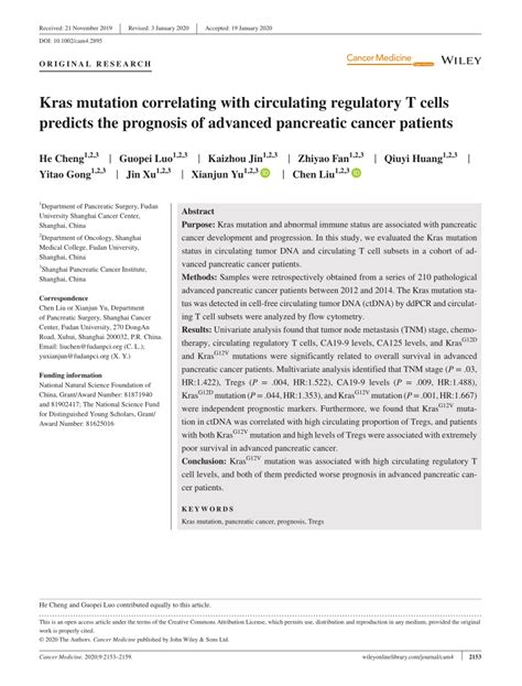 Pdf Kras Mutation Correlating With Circulating Regulatory T Cells