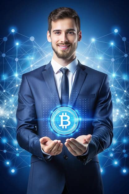 Blockchain Technology And Network Concept Businessman Holding Bitcion
