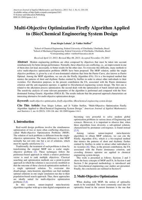 Pdf Multi Objective Optimization Firefly Algorithm Applied To Bio