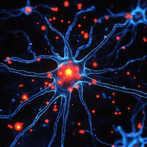 Biomedical Nerve Cell With Glowing Synapse Premium Ai Generated Image