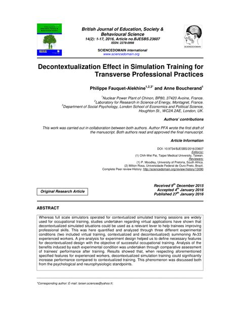 Pdf Decontextualization Effect In Simulation Training For Transverse