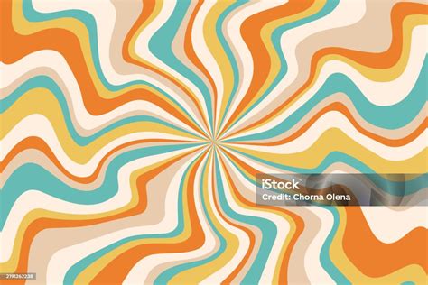 복고풍 나선형 광선 배경입니다 벡터 그루비 소용돌이 방사형 태양 광선 빈티지 사이키델릭 스트라이프 펑키 Bg 벽지 크림 색상의 70 년대 디자인 벽지 최면 곡선 벽지
