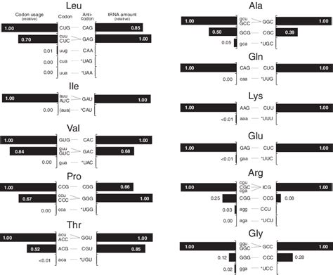 correlation between codon usage the total of 5 516 codons and the