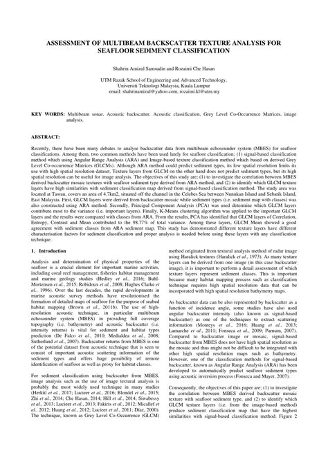 Pdf Assessment Of Multibeam Backscatter Texture Analysis For Seafloor