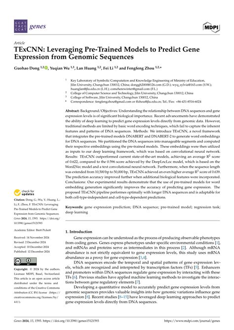 Pdf Texcnn Leveraging Pre Trained Models To Predict Gene Expression