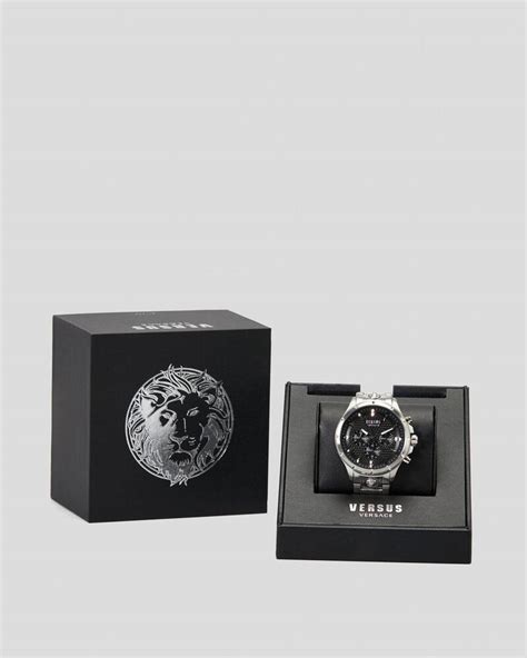 Shop Versus Versace Chrono Lion Watch In Steel Black Fast Shipping