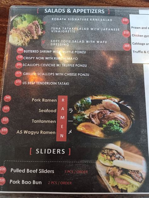 Menu At Robata Davao Restaurant Davao City