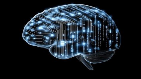 illustration showcases a glowing brain constructed from digital connections set on a dark blue