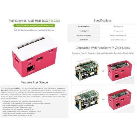 poe ethernet usb hub box for raspberry pi zero series 3x usb 2 0 ports