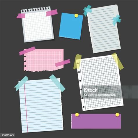 컬러 스티커 테이프와 현실적인 빈 메모 색상 용지 설정합니다 벡터 0명에 대한 스톡 벡터 아트 및 기타 이미지 0명 개념 공란 Istock