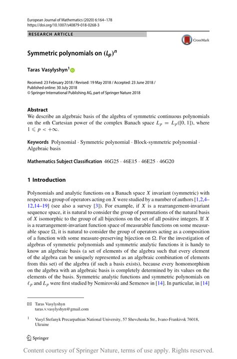 Symmetric Polynomials On Request Pdf
