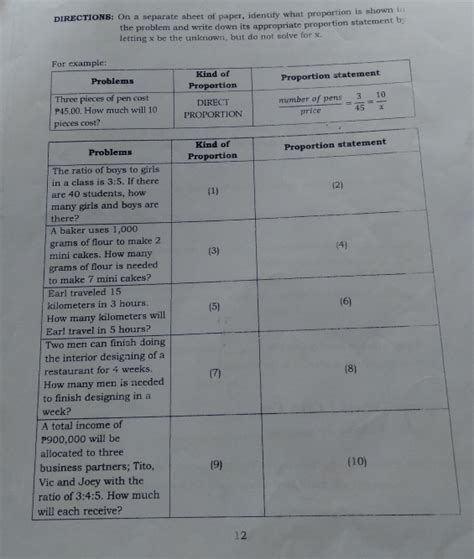 Solved Directions On A Separate Sheet Of Paper Identify What Proportion Is Shown In The