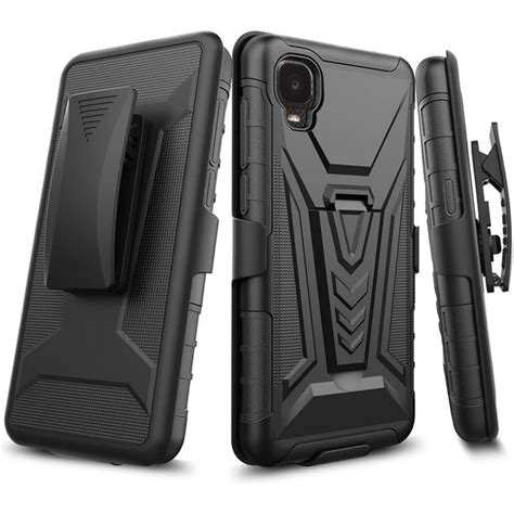 Alcatel Tcl A3 A509dl Belt Clip Holster Kickstand Shock Proof Phone Case With Tempered Glass