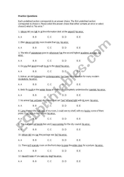 Error identification practice questions - ESL worksheet by jesicar123
