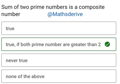 Sum Of Two Prime Numbers Is A Composite Number Mathsderive True True If
