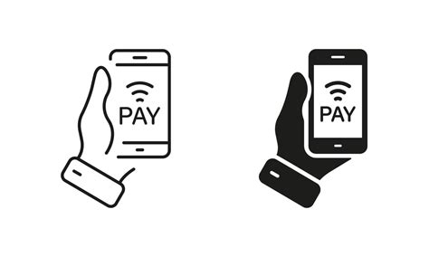 Hand Hold Smartphone For Payment Money Line And Silhouette Icon Set