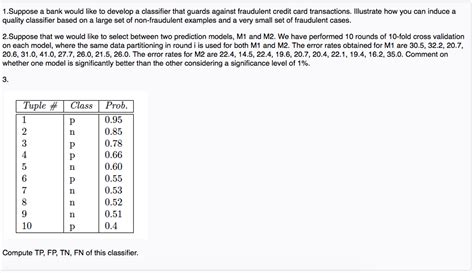 Suppose A Bank Would Like To Develop A Classifier