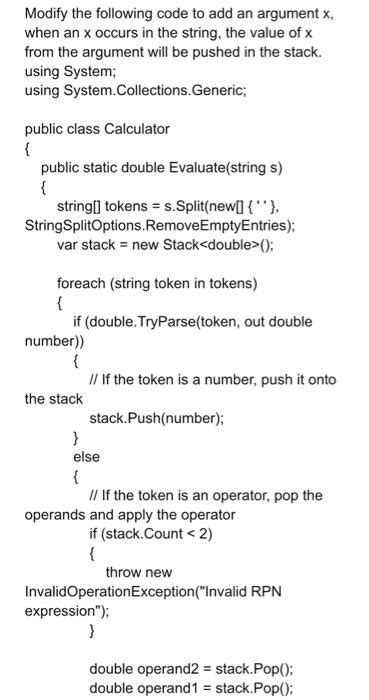 Solved Modify The Following Code To Add An Argument X When