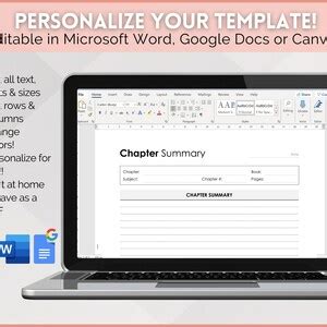 EDITABLE Chapter Summary Template Study Guide Textbook Outline Review Essay Revision Book