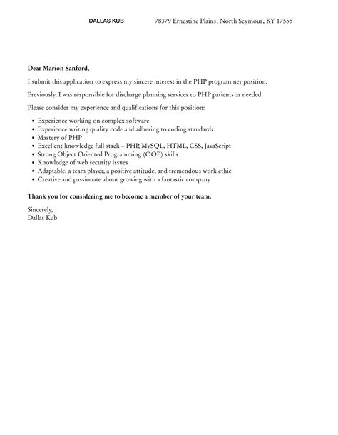 PHP Programmer Cover Letter Velvet Jobs