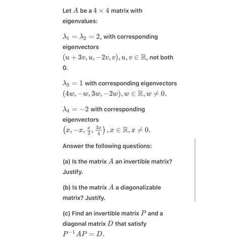 solved let a ﻿be a 4×4 ﻿matrix with eigenvalues λ1 λ2 2