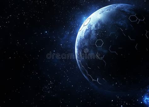 A Bright Earth Encompassed By Many Hexagonal Icons Indicating A