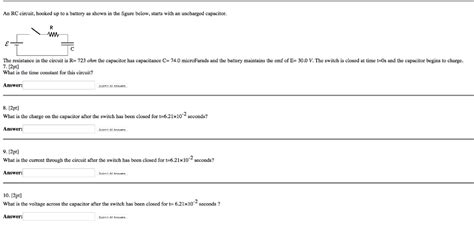 Solved An RC Circuit Hooked Up To A Battery As Shown In The Chegg Com