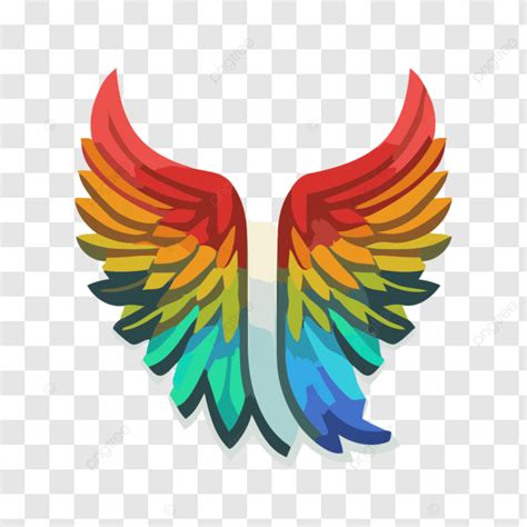 무지개 색깔의 비행 날개 로고 벡터 흰색 배경에 날개 달린 단순한 다채로운 아이콘 그림자 없음 작은 프레임 중앙 Png 일러스트 및 벡터 에 대한 무료 다운로드