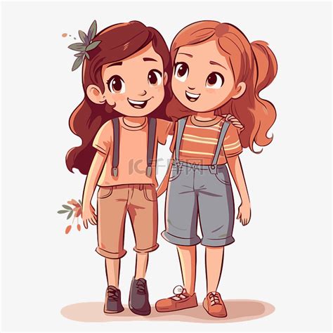 最好的朋友剪贴画两个卡通女孩站在一起 向量素材图片免费下载 千库网