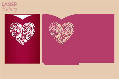 장미와 잎 패턴 하트와 레이저 컷 포켓 봉투 절단용 템플릿입니다 레이스 하트와 결혼식 초대또는 발렌타인 인사말 카드 모형 결혼식에 대한 스톡 벡터 아트 및 기타 이미지