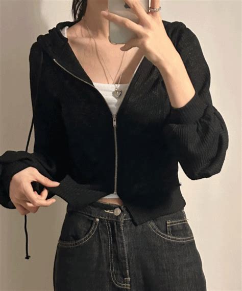 여름ver반응 굿 여리 슬림핏 크롭 후드 집업 썸머긴팔 에이블리