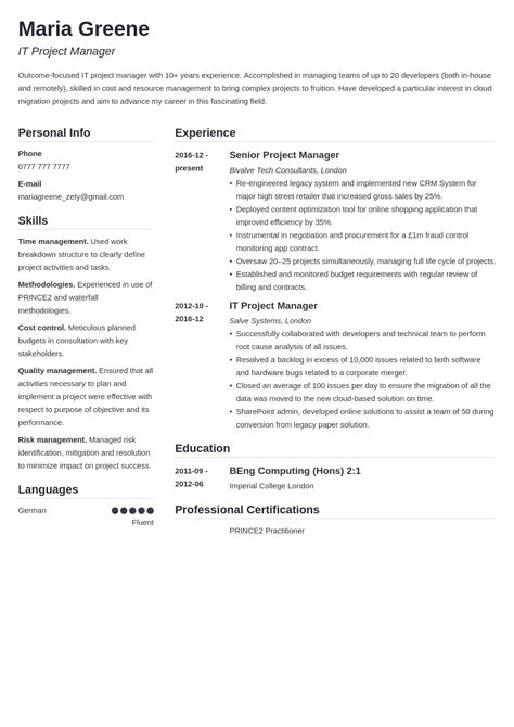 Project Manager Cv Example And Writing Tips