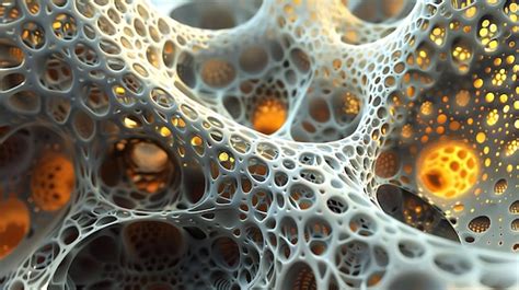 Abstract Organic Structure Futuristic 3d Rendering Of Porous Material With Glowing Cells