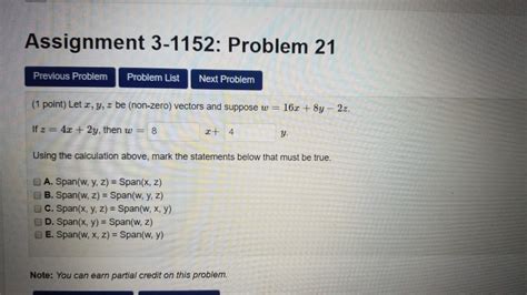 Solved Assignment 3 1152 Problem 21 Previous Problem