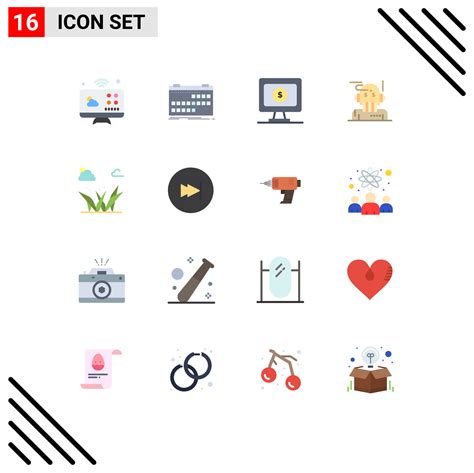 16 user interface flat color pack of modern signs and symbols of grass