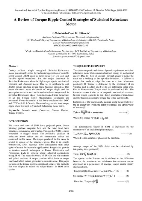 Pdf A Review Of Torque Ripple Control Strategies Of Switched