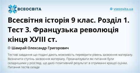 Всесвітня історія 9 клас Розділ 1 Тест 3 Французька революція кінця ХУІІІ ст Тест