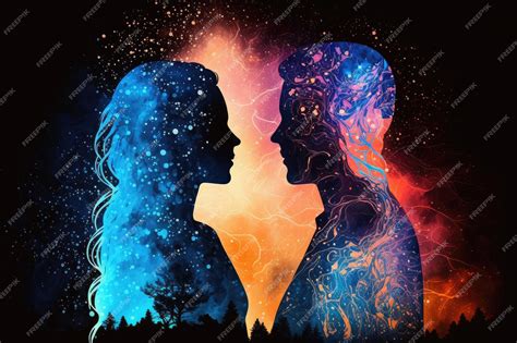 Premium Ai Image Astral Body Man And Woman Silhouettes Face To Face Neural Network Ai