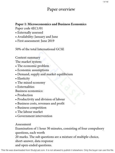Edexcel International Gcse Economics 4ec1 Revision Notes P Pdf