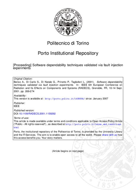 Pdf Software Dependability Techniques Validated Via Fault Injection