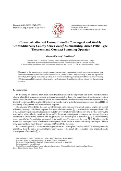 Pdf Characterizations Of Unconditionally Convergent And Weakly