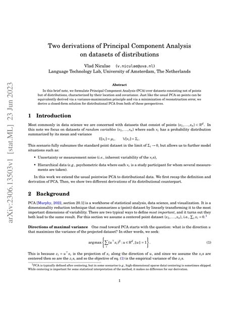 pdf two derivations of principal component analysis on datasets of