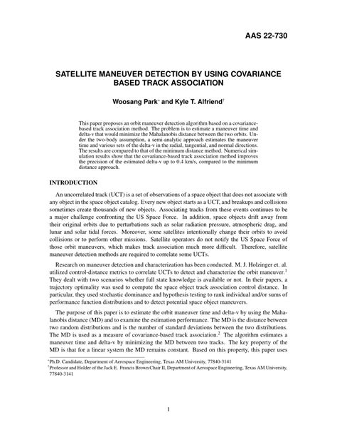 Pdf Satellite Maneuver Detection By Using Covariance Based Track