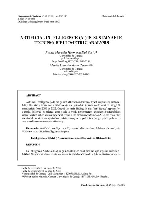 Pdf Artificial Intelligence Ai In Sustainable Tourism Bibliometric Analysis
