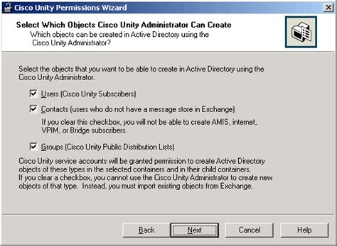 cisco unity permissions wizard help