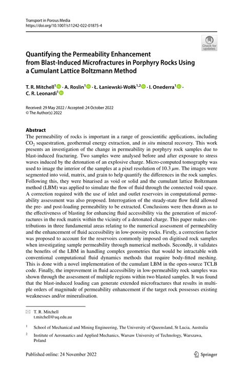 Pdf Quantifying The Permeability Enhancement From Blast Induced Microfractures In Porphyry