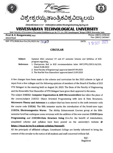 Vtu Ece 5th And 6th Semester New Scheme And Syllabus Vtu Updates